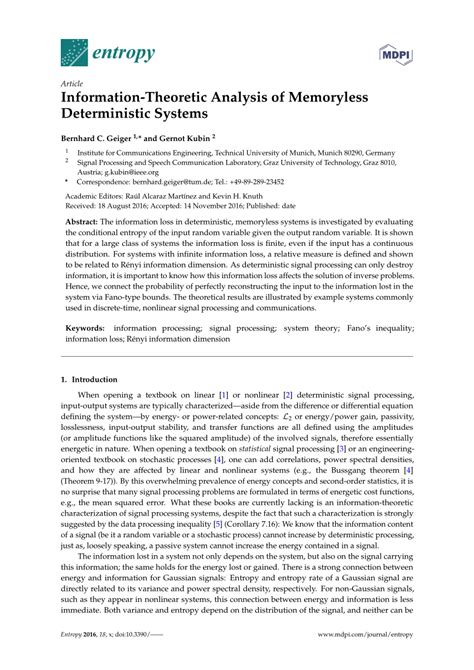 Pdf Information Theoretic Analysis Of Memoryless Deterministic Systems