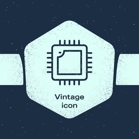Grunge Line Computer Processor With Microcircuits Cpu Icon Isolated On Blue Background Chip Or