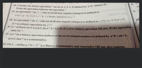 consider the binary operation ∧ on set {1 2 3 4 5} defined by a∧b min{a b