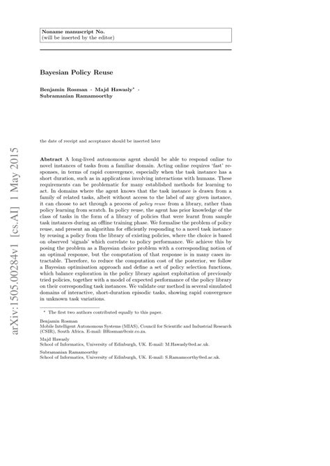 pdf bayesian policy reuse