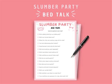 Slumber Party Bed Talk Instant Download Printable Conversation Game Family Night Fun