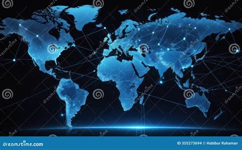 A Digital Map Of The World With Glowing Blue Lines Connecting Continents Stock Illustration