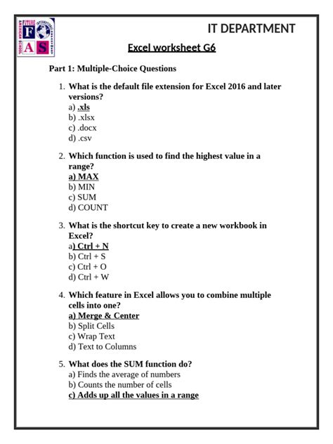 Excel Worksheet G6 Pdf