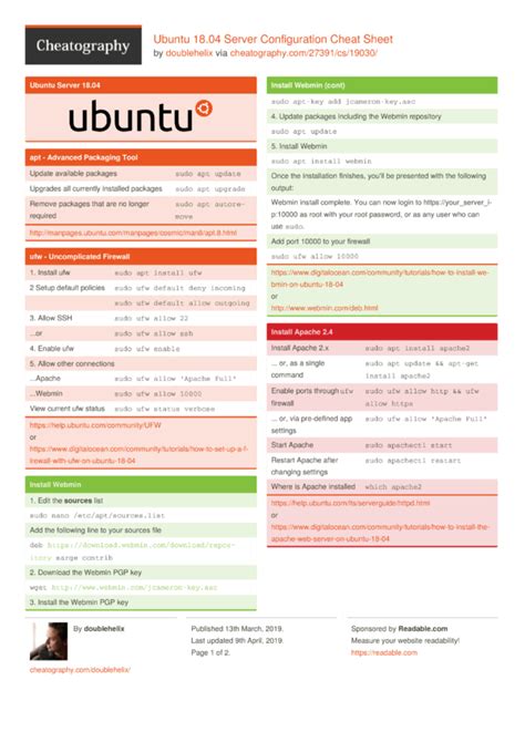 ubuntu 18 04 server configuration cheat sheet by doublehelix download