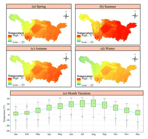 The Spatial Distributions Of Average Downscaled Temperature During Each