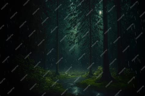 어두운 숲 비오는 미적 배경 요술 마법 벽지 Ai 생성 프리미엄 Ai 생성 이미지