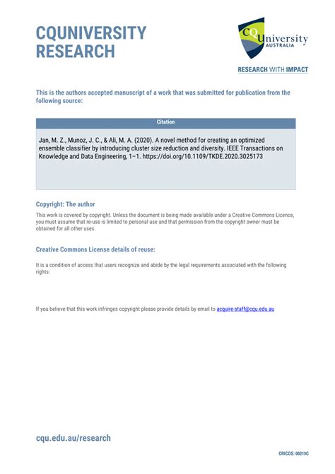 Pdf A Novel Method For Creating An Optimized Ensemble Classifier By Introducing Cluster Size