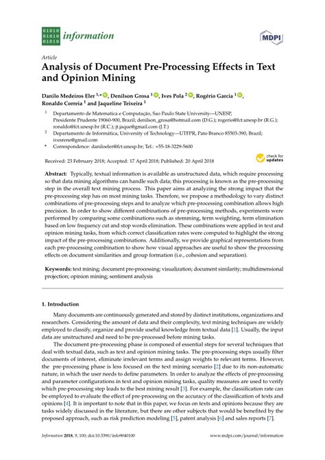 Pdf Analysis Of Document Pre Processing Effects In Text And Opinion