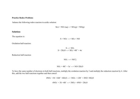 Balancing Redox Reactions Practice Problems And Solutions