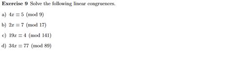 Solved Exercise 9 Solve The Following Linear Congruences A