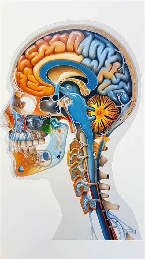 Vibrant Illustration Of A Human Head Cross Section Showing Detailed