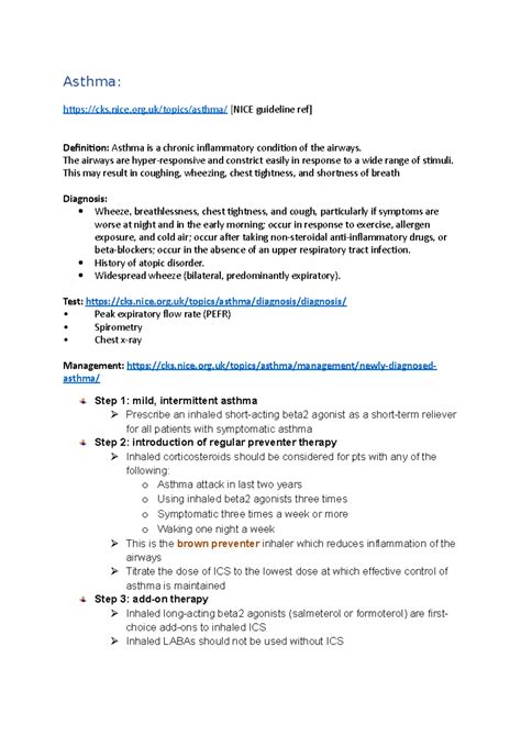 Asthma Revision Notes Asthma Topics Asthma [nice Guideline Ref] Definition