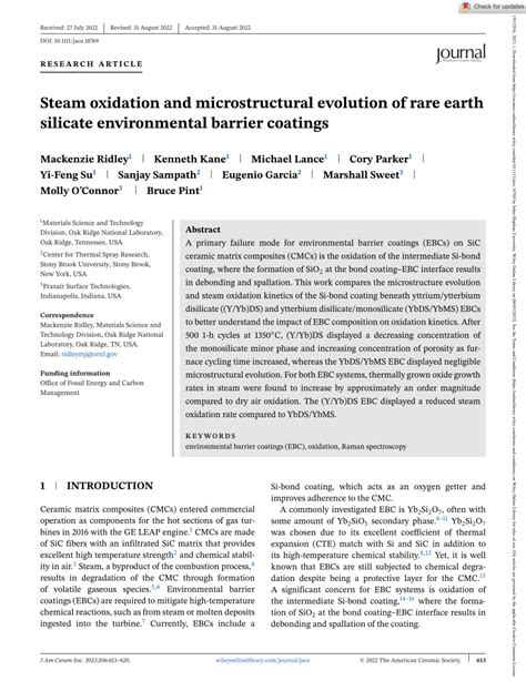 Pdf Steam Oxidation And Microstructural Evolution Of Rare Earth Silicate Environmental Barrier