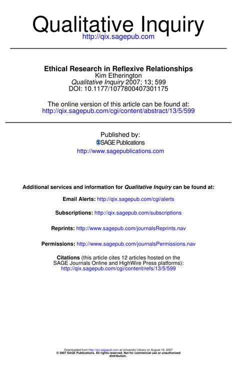 Pdf Ethical Research In Reflexive Relationships