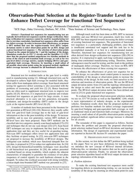 Pdf Observation Point Selection At Register Transfer Level To Increase Defect Coverage For