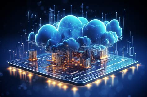 Cloud Computing Technology Concept 3d Rendering Toned Image Double Exposure Stock Illustration