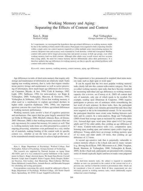 Pdf Working Memory And Aging Separating The Effects Of Content And