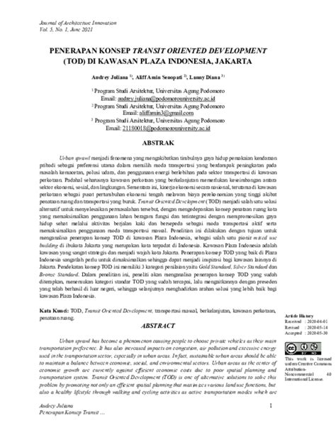 Pdf Penerapan Konsep Transit Oriented Development Tod Di Kawasan Plaza Indonesia Jakarta