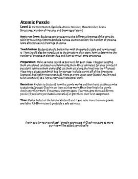 Atomic Puzzle Matching Element Names Symbols Atomic Number And More