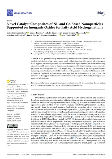 Pdf Novel Catalyst Composites Of Ni And Co Based Nanoparticles Supported On Inorganic Oxides