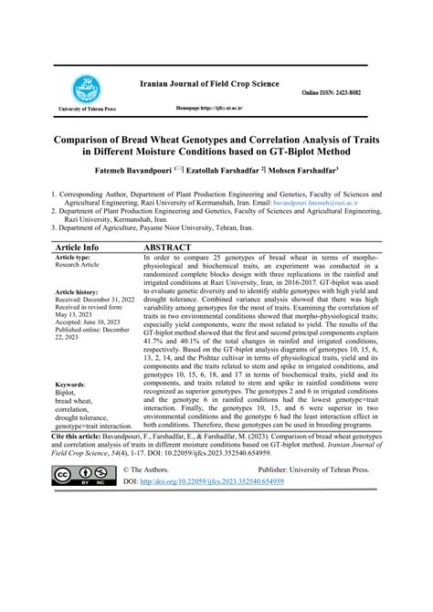 Pdf Comparison Of Bread Wheat Genotypes And Correlation Analysis Of Traits In Different