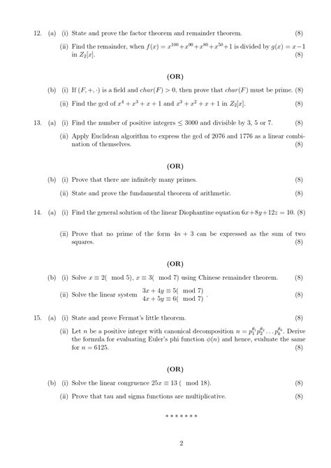 Anna University Ma 8551 Algebra And Number Theory For Computer Science And Engineering November