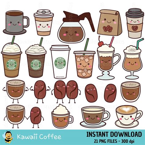 Kawaii Coffee Clipart Cute Coffee Clipart Cute Drinks Clipart Cute