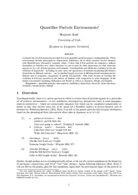 Pdf Quantifier Particle Environments Benjamin Slade