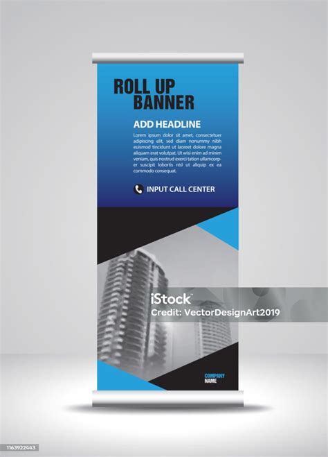 블루 롤 업 배너 템플릿 벡터 배너 스탠드 전시 디자인 광고 당기기 X 배너 및 플래그 배너 레이아웃 추상적 인 배경 가리기에 대한 스톡 벡터 아트 및 기타 이미지 Istock
