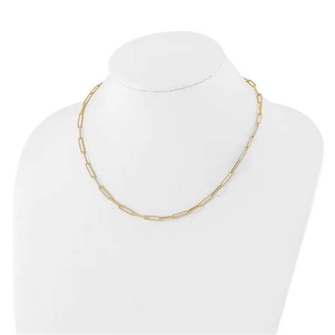 Leslies 14k Polished And Textured Paperclip Link Necklace Falls