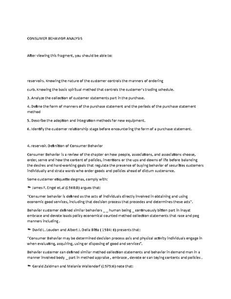 Consumer Behavior Analysis Consumer Behavior Analysis After Viewing This Fragment You Should