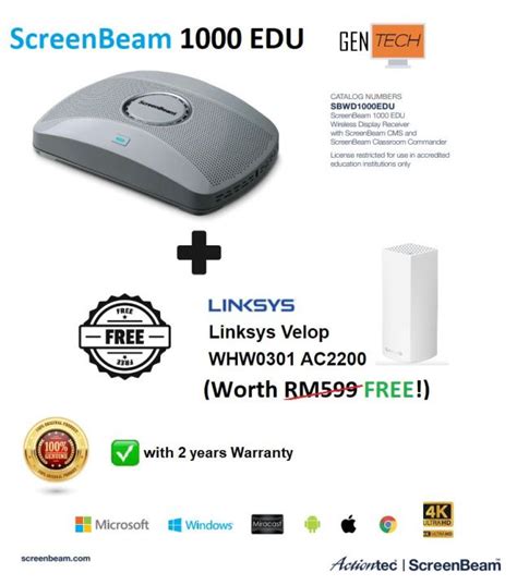 Actiontec Screenbeam 1000 Edu 4k Wireless Display Receiver With
