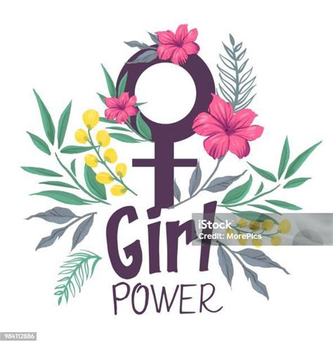소녀 파워입니다 꽃과 페미니즘의 상징입니다 벡터 일러스트 레이 션 0명에 대한 스톡 벡터 아트 및 기타 이미지 0명 개념 개념과 주제 Istock