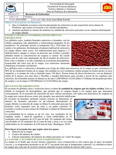 Practica 3 Recuento De Eritrocitos Pdf Pdf Sangre Glóbulo Rojo