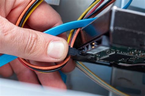 Premium Photo Connecting Hdd Drive Disk Sata Cable With Hand In The Service Maintenance