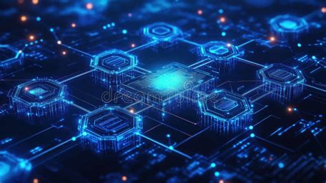 high tech blockchain concept with glowing blue layers and