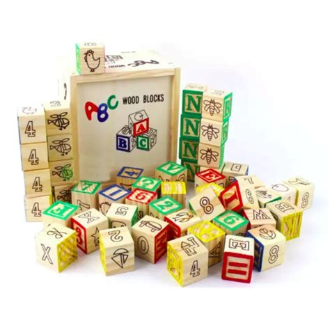 E3tfl 48pcs Abc Wooden Block Alphabet Stacking Blocks Building Educational Wood Toy Set For