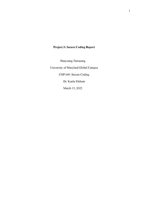 Secure Coding Report Heeyoung Tamasang Final Project 3 Secure