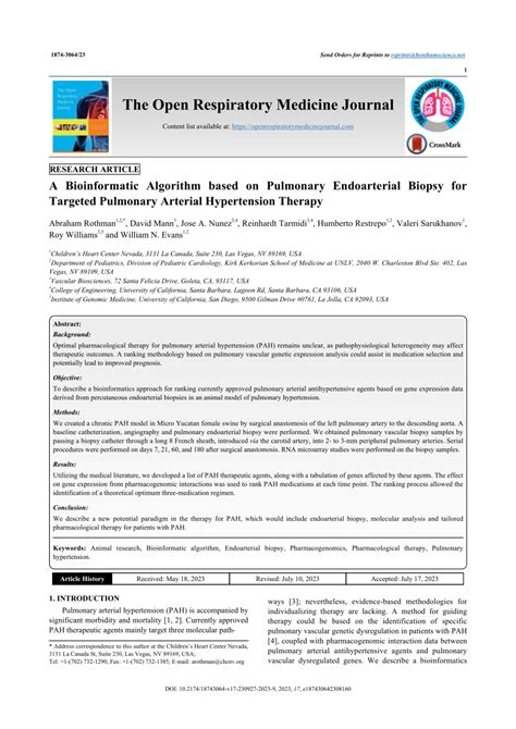 pdf a bioinformatic algorithm based on pulmonary endoarterial biopsy