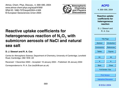 Pdf Reactive Uptake Coefficients For Heterogeneous Reaction Of N 2 O