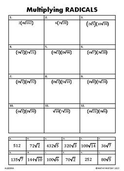 MULTIPLYING RADICALS Matching Practice By Mathy Matchy TPT