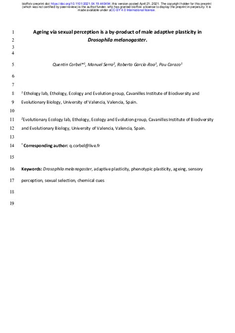 Pdf Ageing Via Sexual Perception Is A By Product Of Male Adaptive