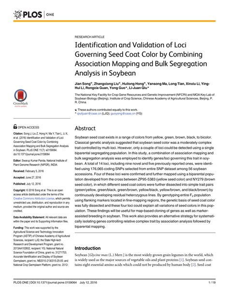 Pdf Identification And Validation Of Loci Governing Seed Coat Color By Combining Association