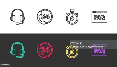 라인 헤드폰 전화 24 시간 지원 스톱워치 및 브라우저 Faq를 흑백으로 설정하십시오 벡터 24에 대한 스톡 벡터 아트 및 기타 이미지 Istock