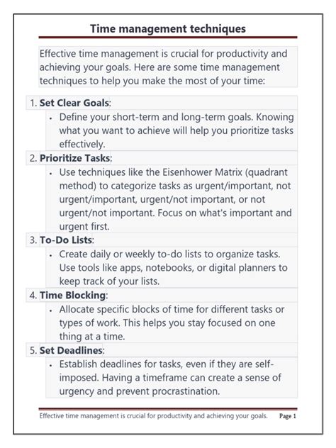 Time Management Techniques Pdf