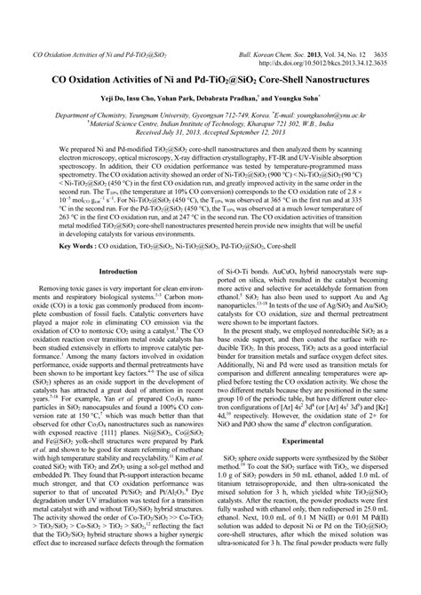 Pdf Co Oxidation Activities Of Ni And Pd Tio2 Sio2 Core Shell Nanostructures
