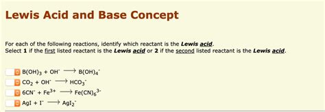 solved lewis acid and base concept for each of the following reactions