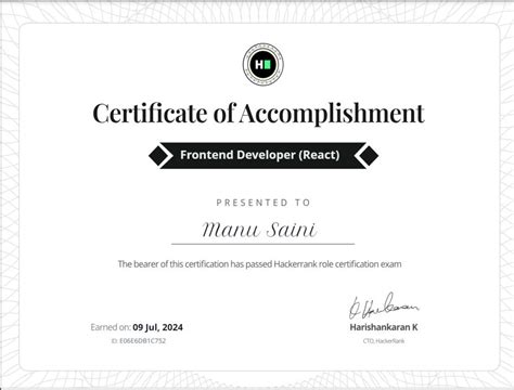 Manu Saini On Linkedin Hi All I Have Successfully Completed The Frontend Developer React