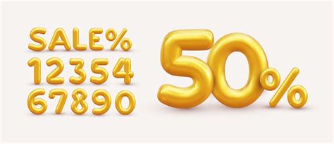 현실적인 숫자 3d 금 헬륨 풍선으로 만든 할인 프로모션 세트를 판매합니다 풍선 황금의 벡터 일러스트 50 할인 컬렉션 에 대 한 독특한 판매 포스터 배너 광고 숫자에 대한