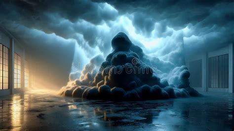 Towering Illuminated Cloud Mass Dramatically Enclosed In A Large